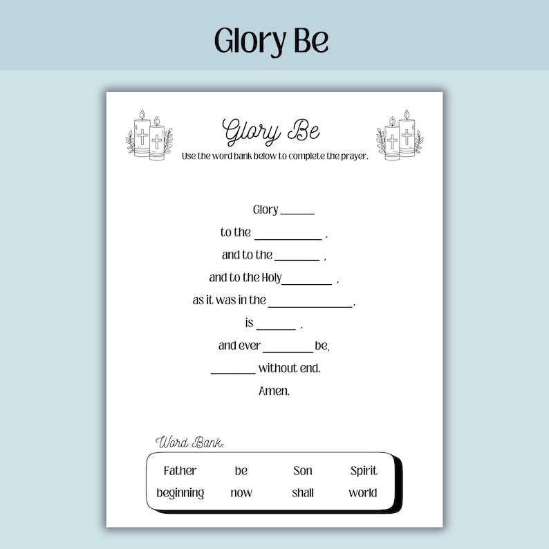 Catholic Prayer Worksheet: Kids Learning Activity (digital Download) - Etsy
