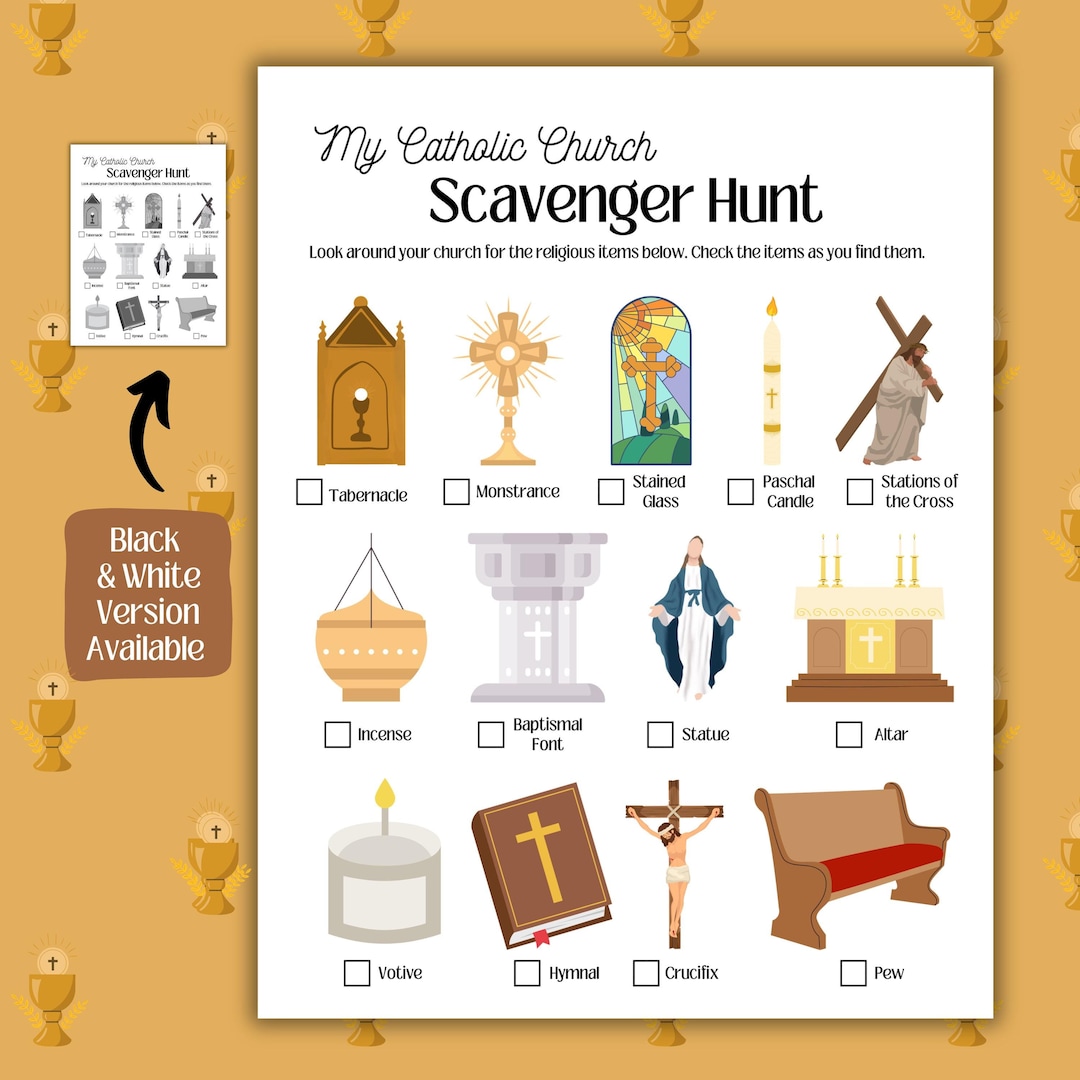 Catholic Church Scavenger Hunt for Kids (PDF) - Etsy