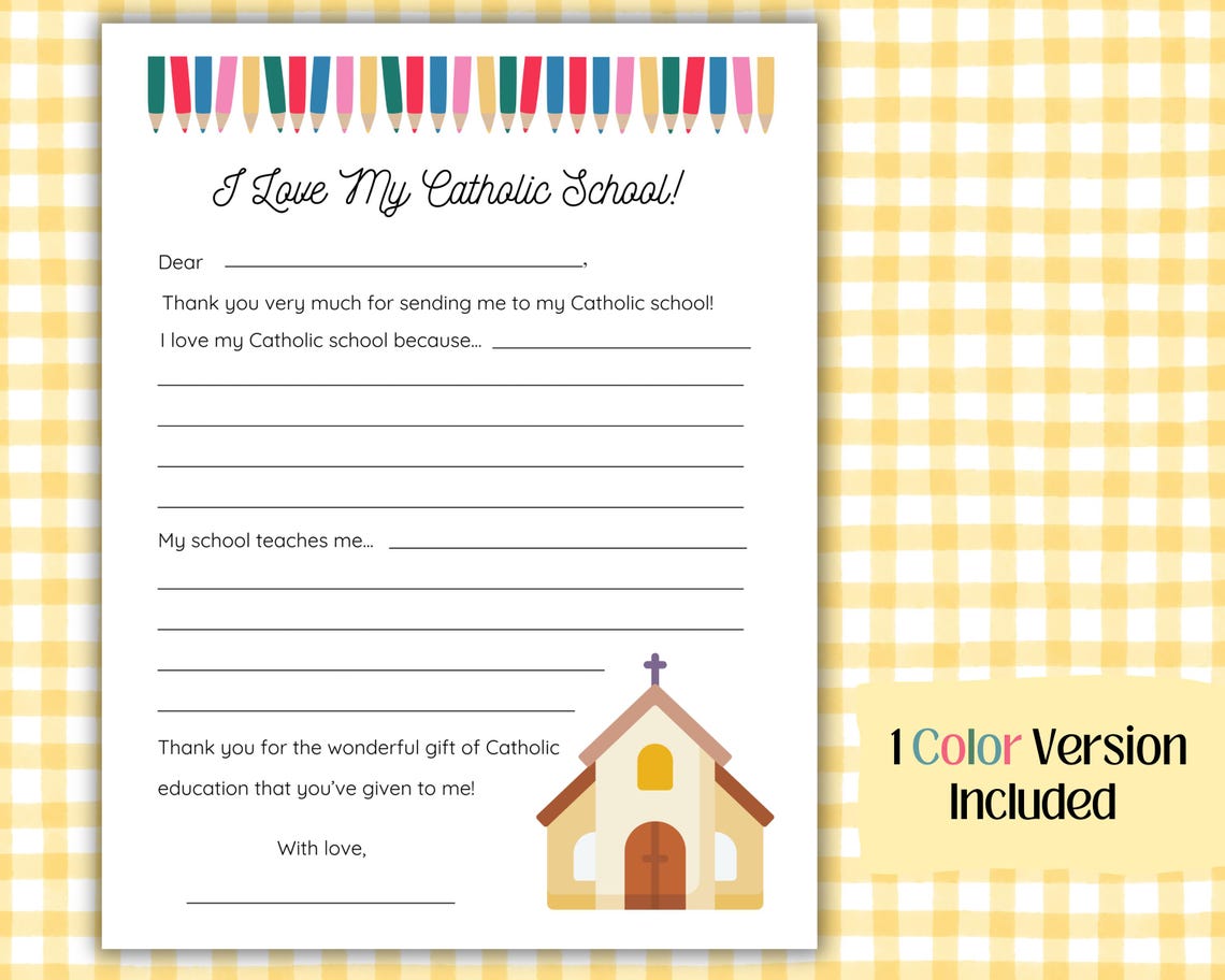 Catholic Schools Week Letter I Love My Catholic School Thank You Letter ...