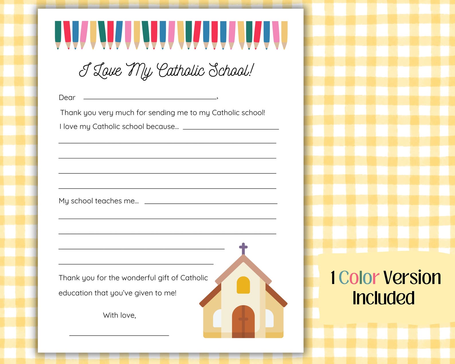 Catholic Schools Week Letter I Love My Catholic School Thank You Letter ...