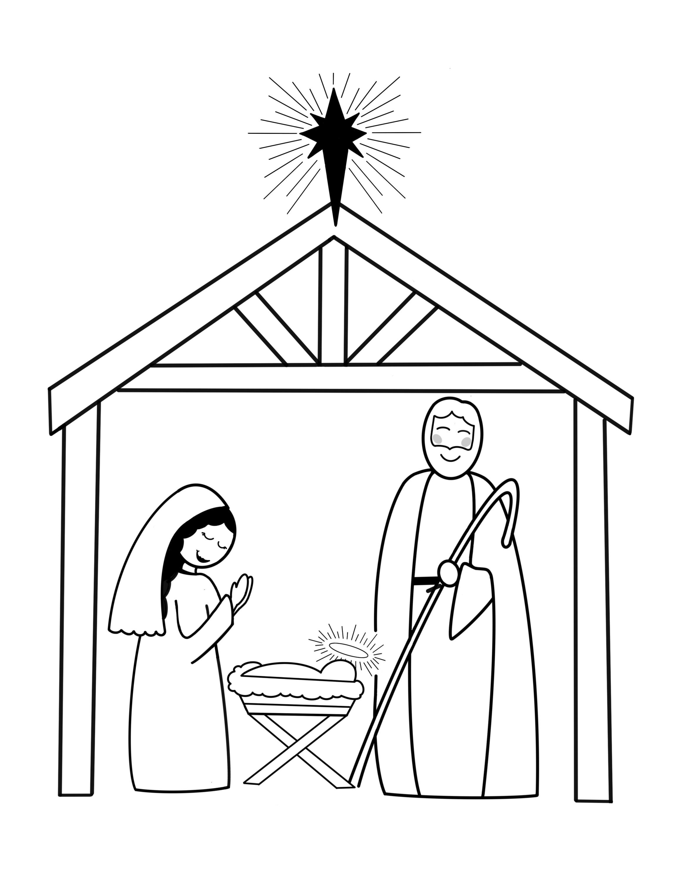 Nativity Scene Coloring Page: Holy Family Christmas (digital Download ...