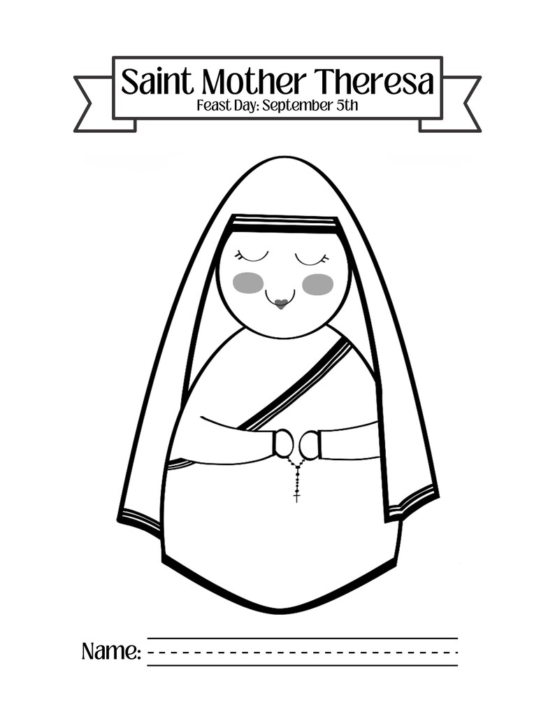 Mother Teresa Coloring Pages: Catholic Saints for Kids (digital ...