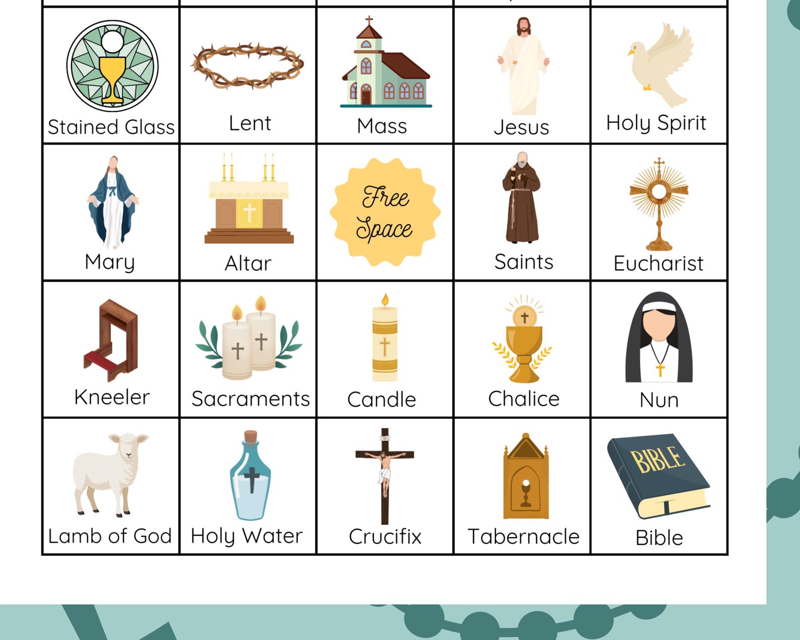 Catholic Bingo Game: 50 Unique Cards, Sunday School Activity (PDF) - Etsy