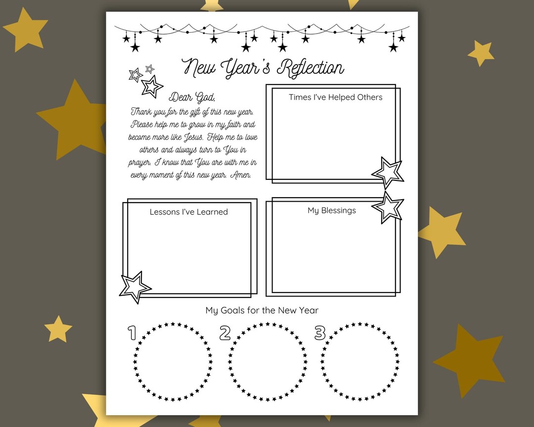 Christian New Year's Reflection Worksheet: Kids' Goals & Prayer (PDF ...