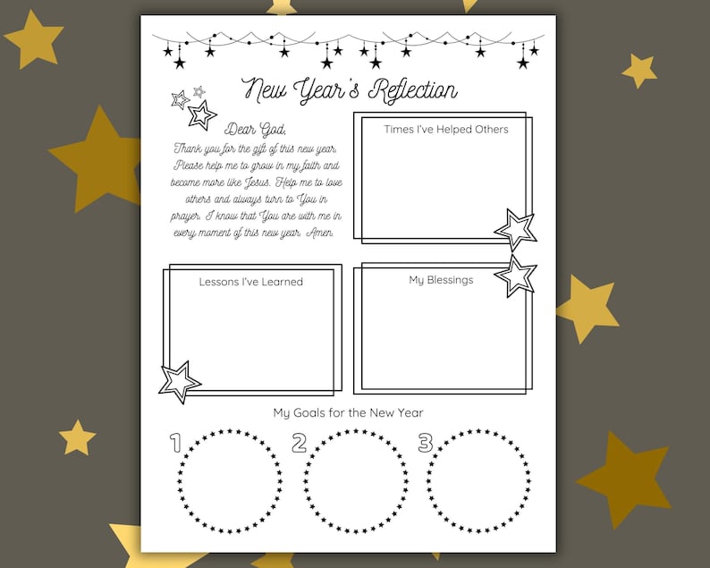Christian New Year's Reflection Worksheet: Kids' Goals & Prayer (PDF Download) - Etsy