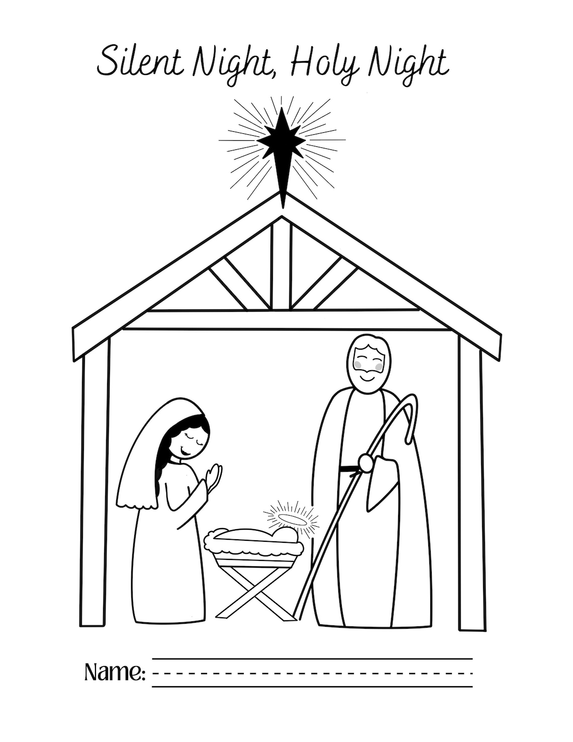 Nativity Scene Coloring Page: Holy Family Christmas (digital Download ...