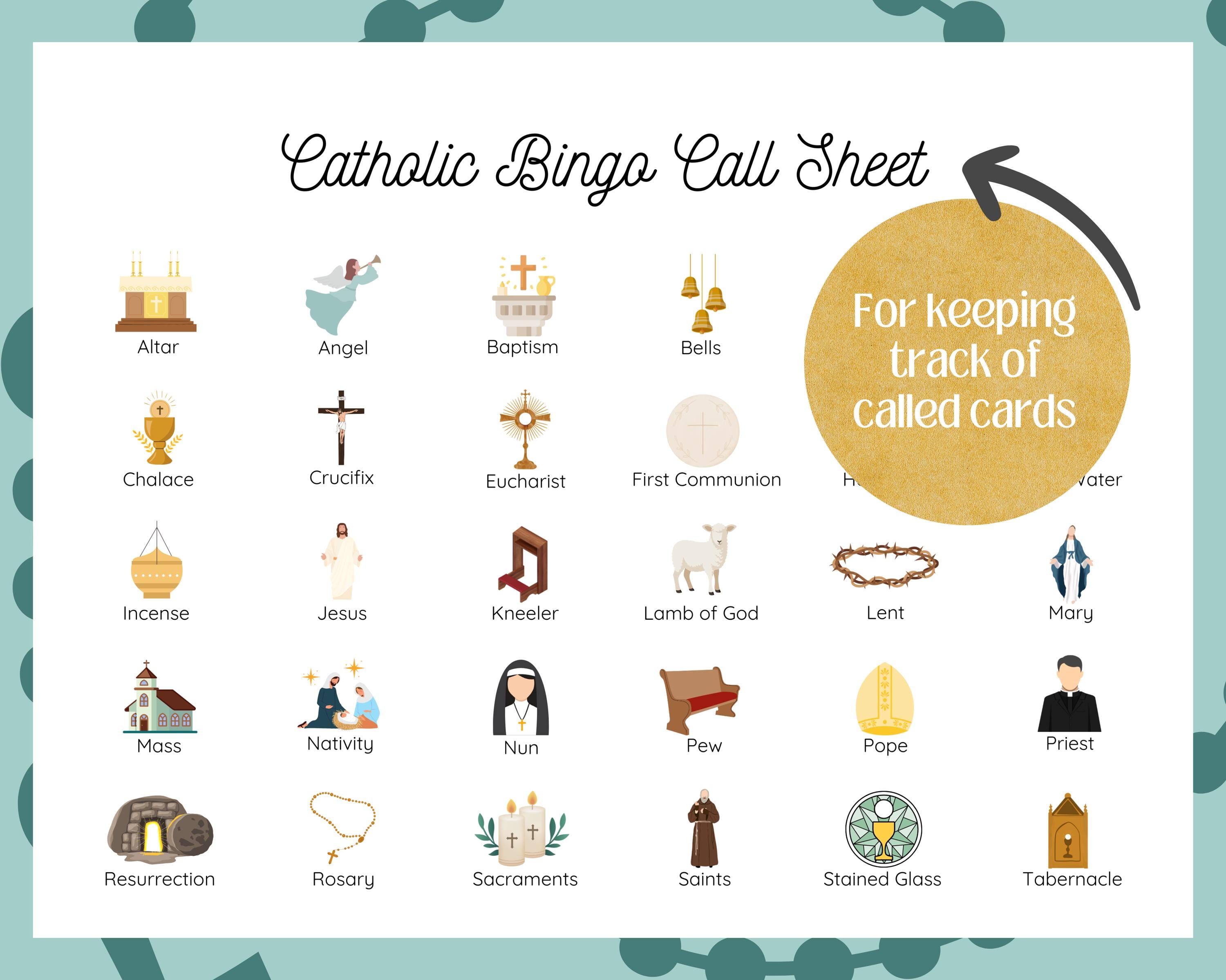 Catholic Bingo Game: 50 Unique Cards, Sunday School Activity (PDF) - Etsy