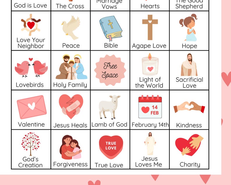 Religious Valentine's Day Bingo Game: Christian Kids Activity (PDF) - Etsy