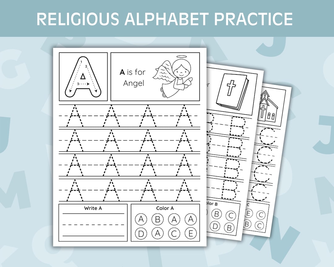 Christian Alphabet Tracing: Religious ABC Practice Worksheets (digital ...