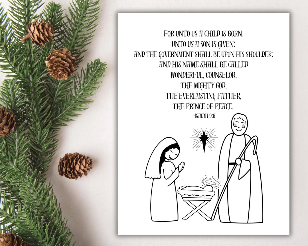 Nativity Scene Coloring Page: Holy Family, Religious Christmas (digital ...