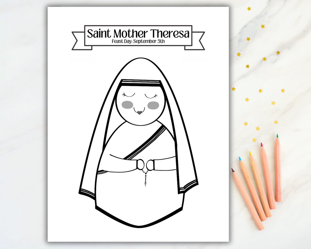 Mother Teresa Coloring Pages: Catholic Saints for Kids (digital ...