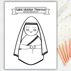 Mother Teresa Coloring Pages: Catholic Saints for Kids (digital ...