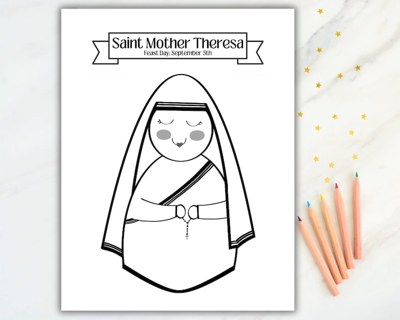 Mother Teresa Coloring Pages: Catholic Saints for Kids (digital ...
