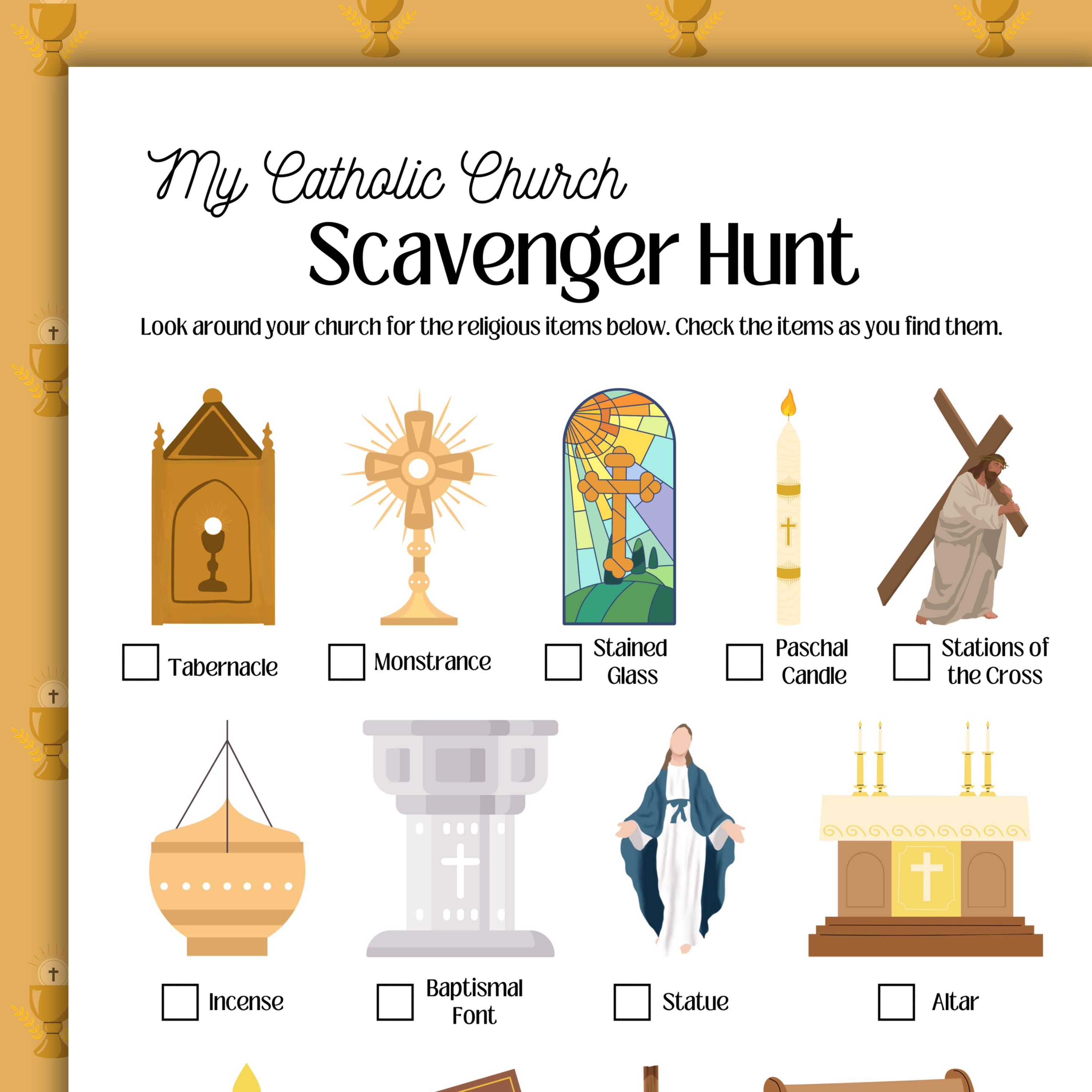 Catholic Chuch Scavenger Hunt Catholic Mass for Kids Sunday School ...