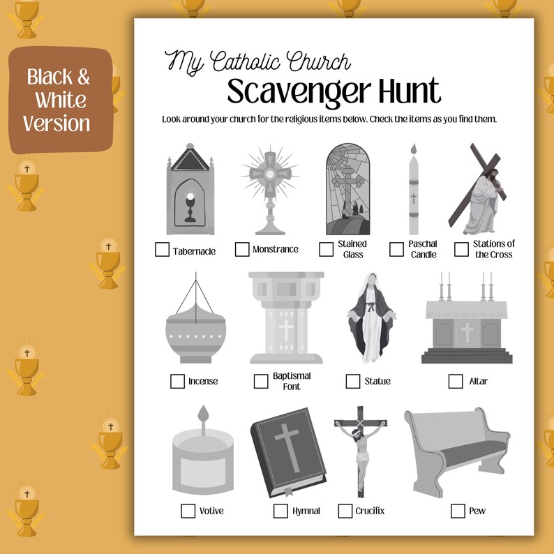 Catholic Church Scavenger Hunt for Kids (PDF) - Etsy