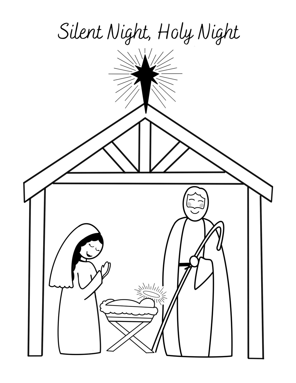 Nativity Scene Coloring Page Holy Family Coloring Page Advent Coloring ...
