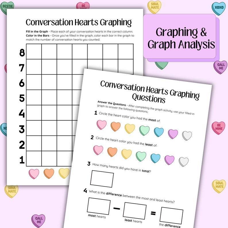 Conversation Hearts Math Packet: Valentine's Day Activity (PDF) - Etsy