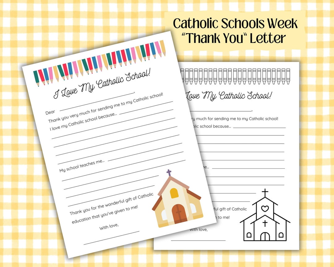 Catholic Schools Week Letter I Love My Catholic School Thank You Letter ...