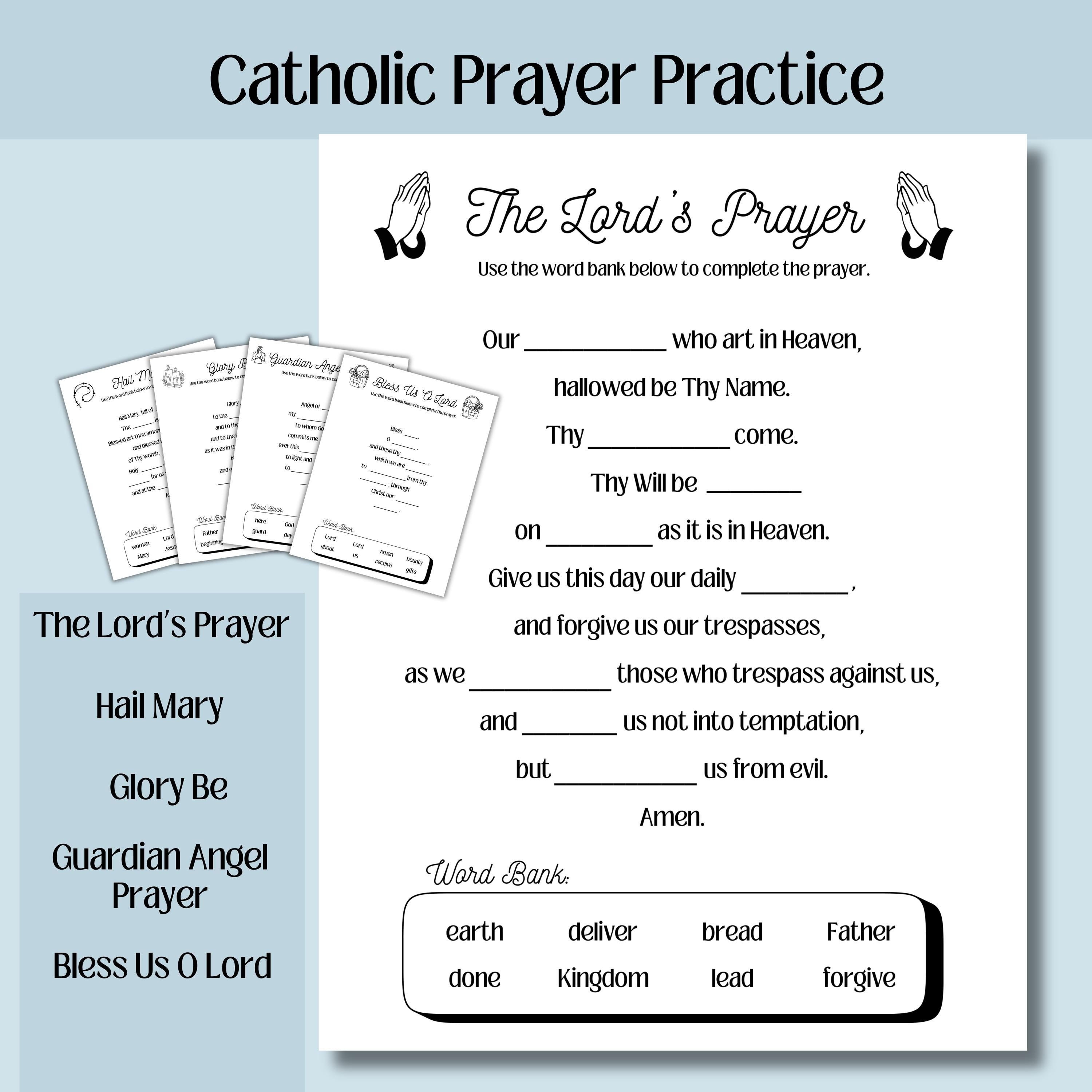 Catholic Prayer Worksheet: Kids Learning Activity (digital Download) - Etsy