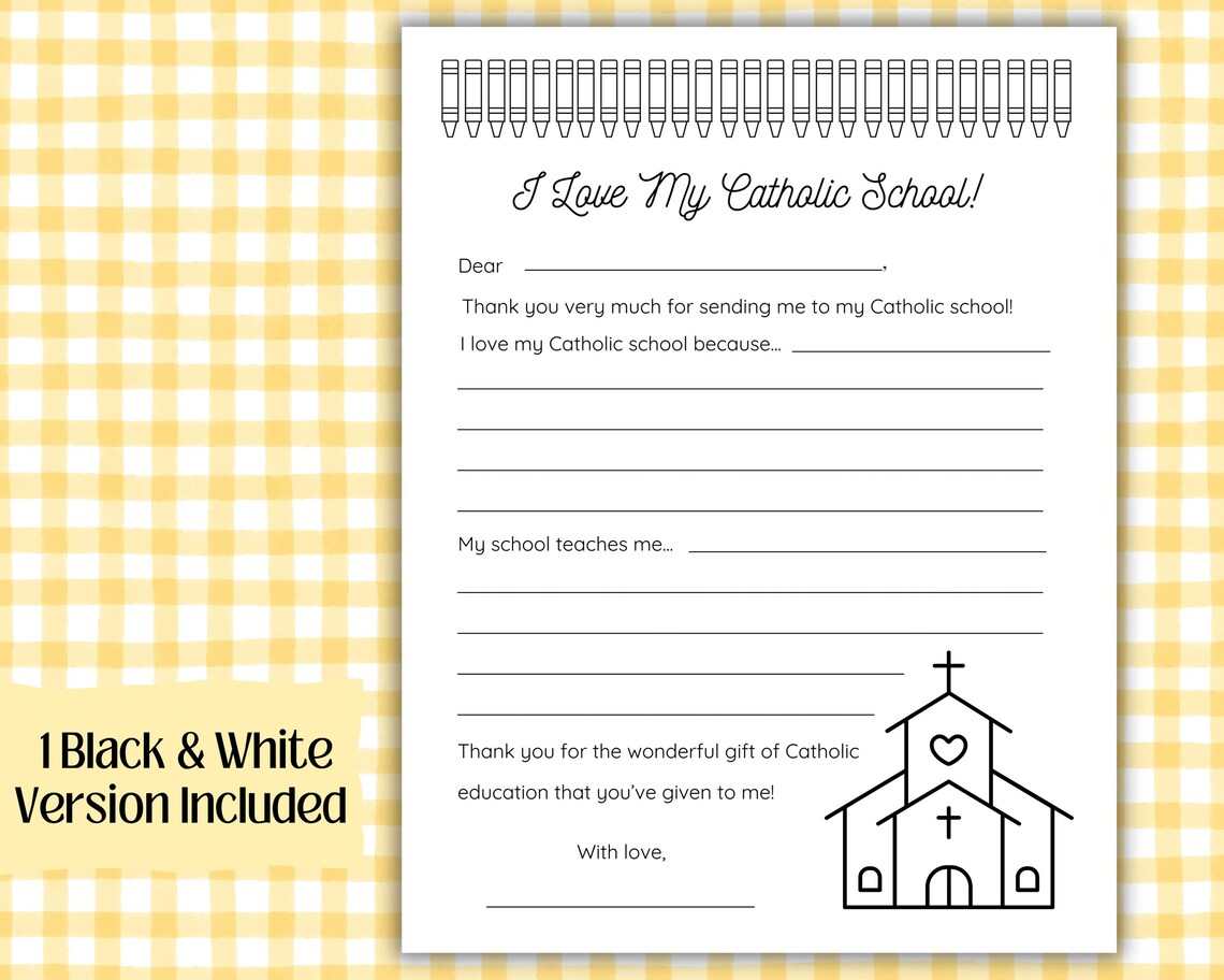 Catholic Schools Week Letter I Love My Catholic School Thank You Letter ...