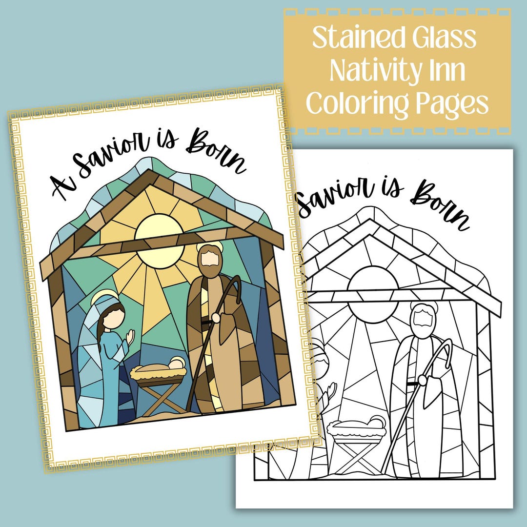 Stained Glass Nativity Coloring Pages: Religious Christmas Craft (PDF ...