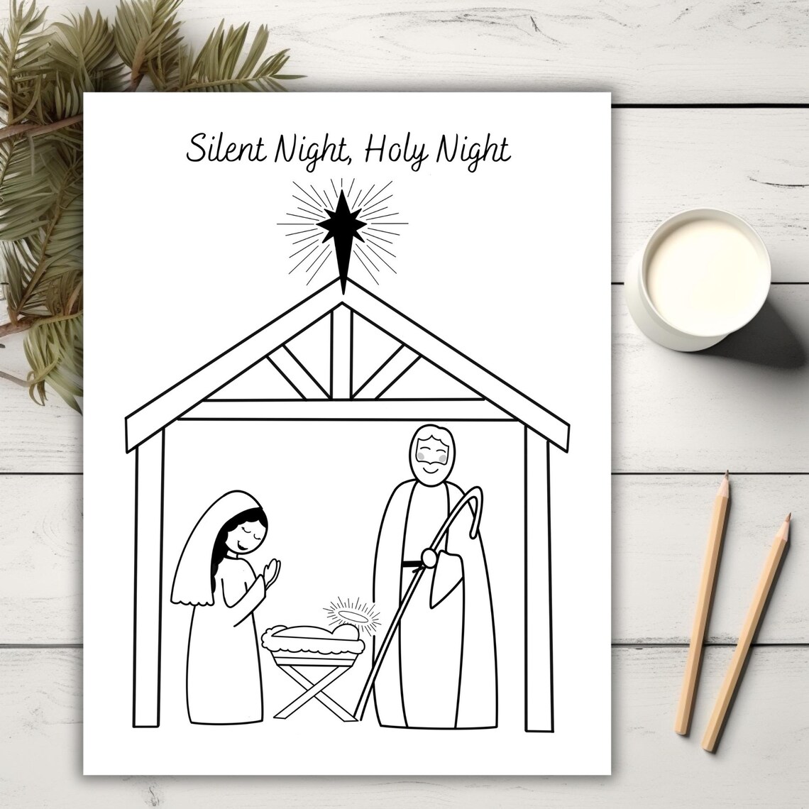 Nativity Scene Coloring Page: Holy Family Christmas (digital Download ...