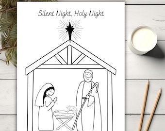 Nativity Scene Coloring Pages Holy Family Coloring Advent Coloring ...