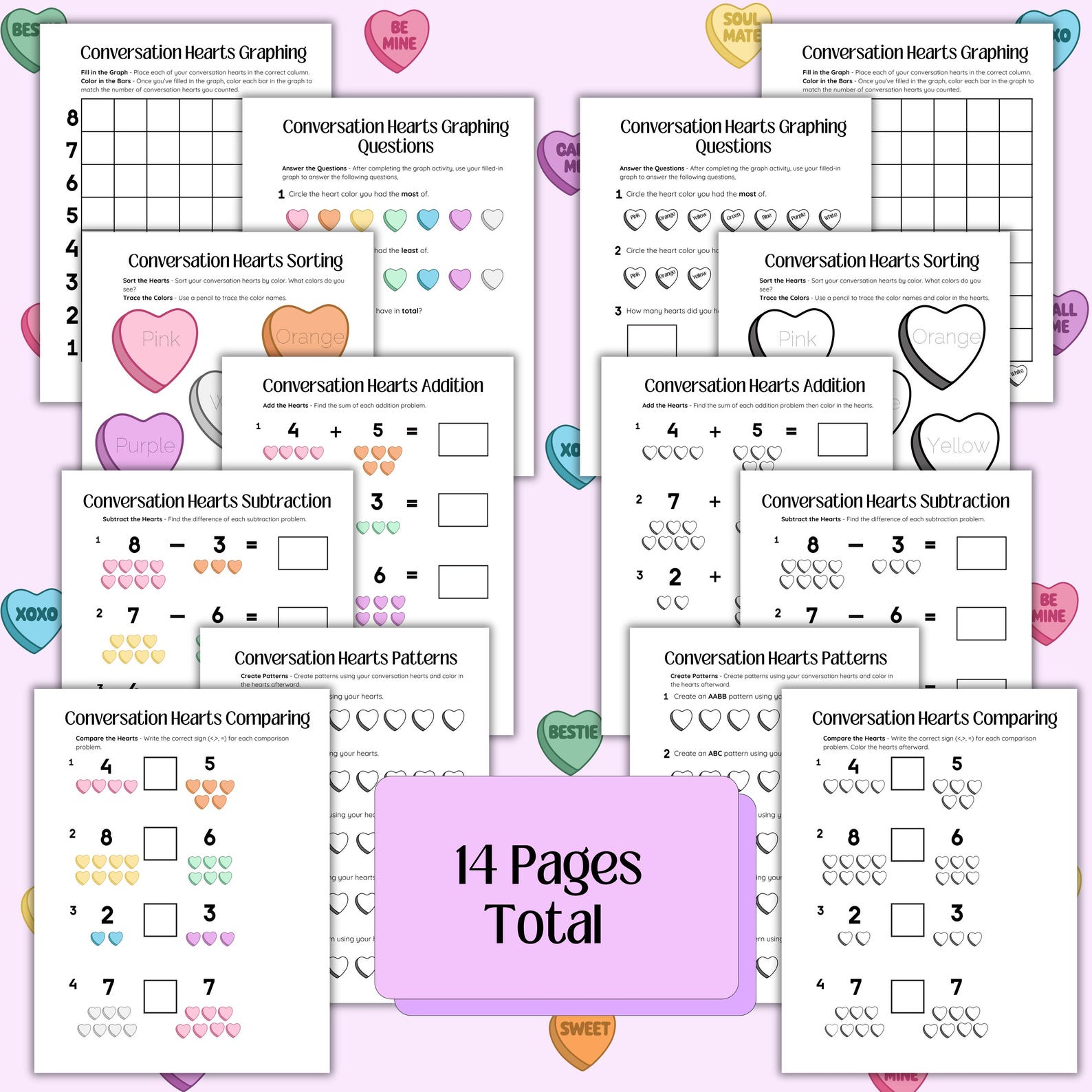 Conversation Hearts Math Packet: Valentine's Day Activity (PDF) - Etsy