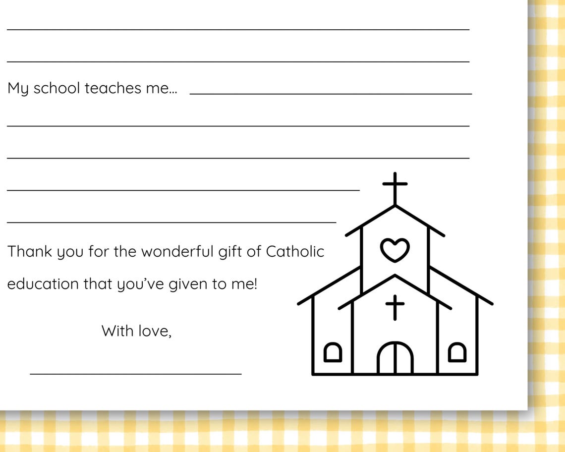 Catholic Schools Week Letter I Love My Catholic School Thank You Letter ...