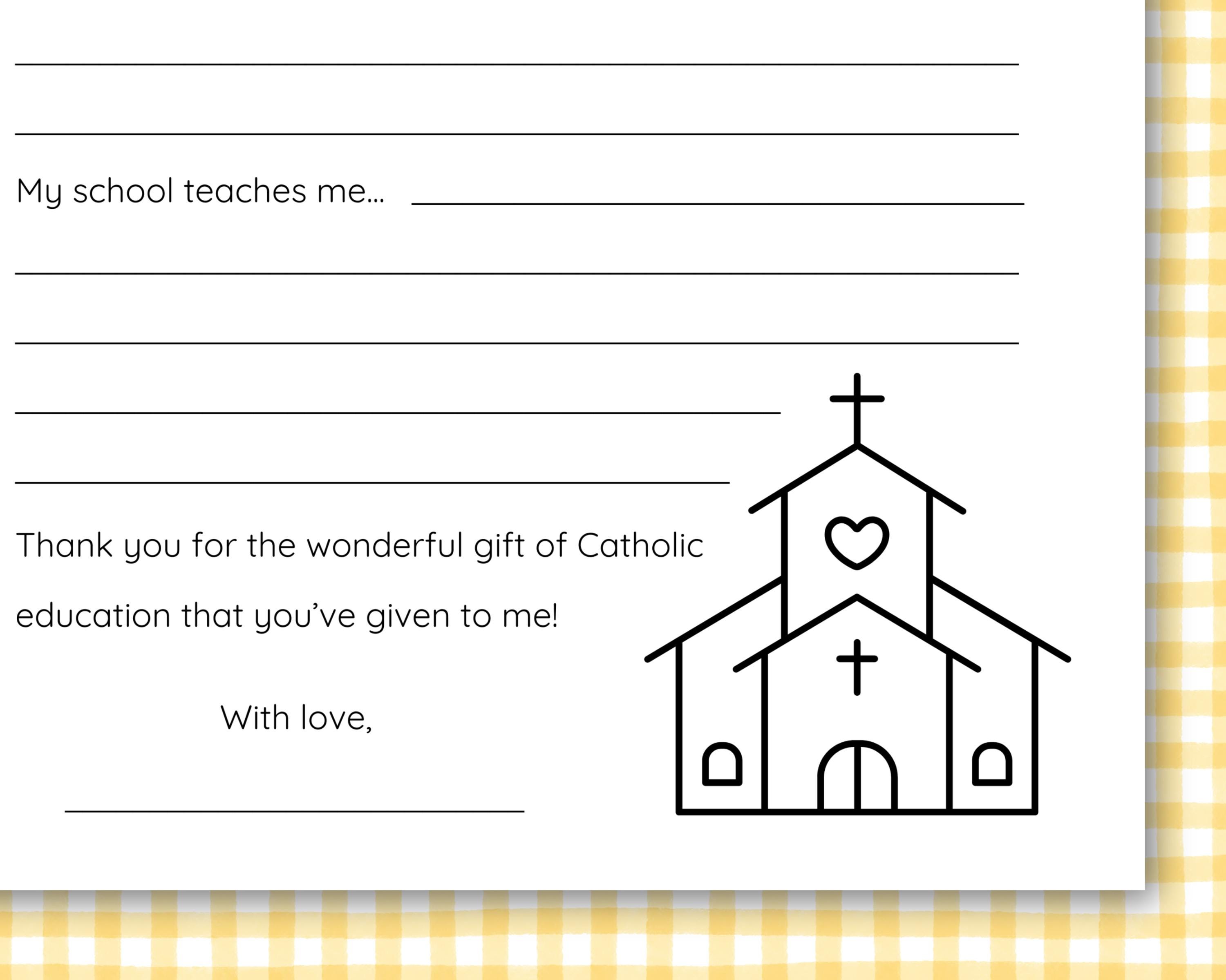Catholic Schools Week Letter I Love My Catholic School Thank You Letter ...