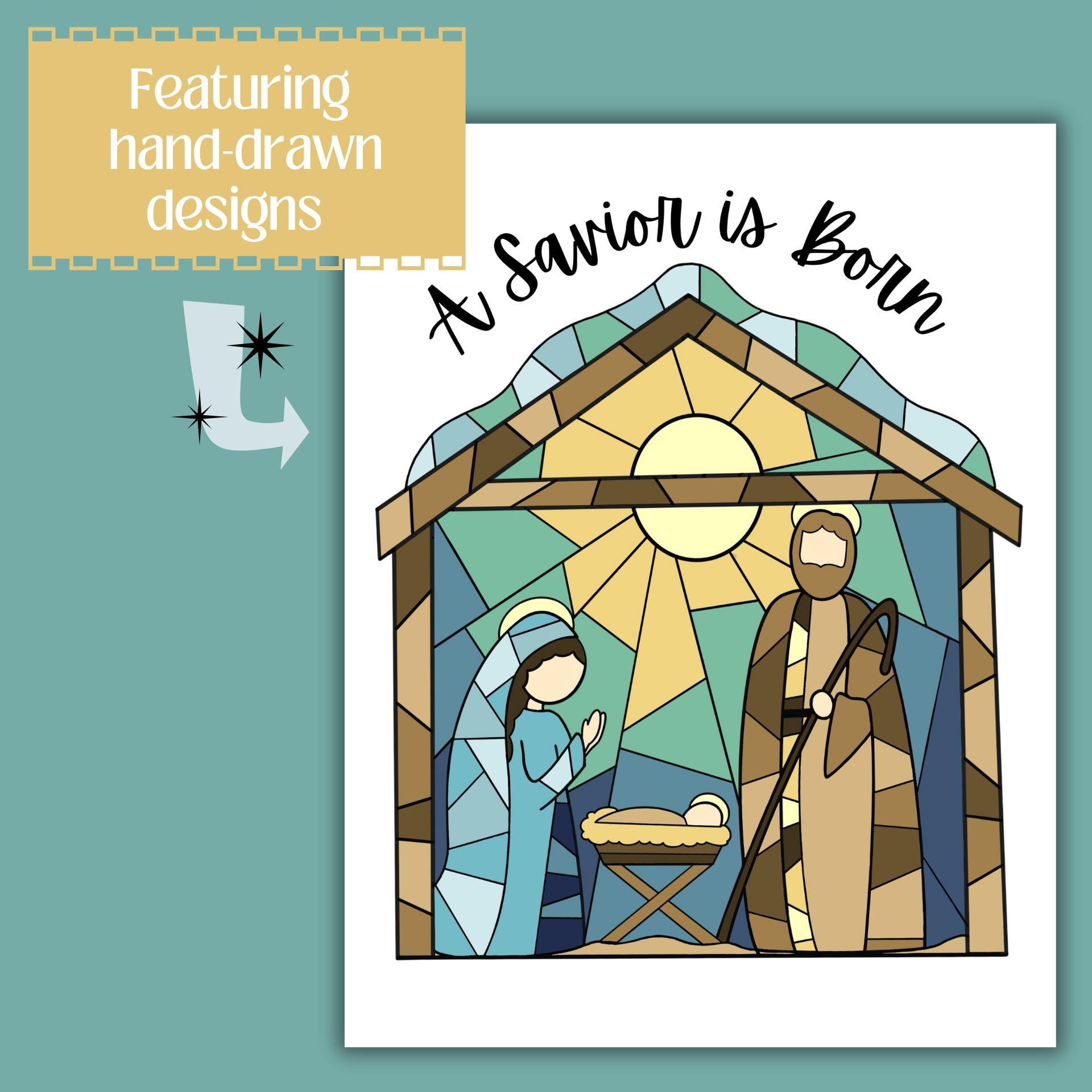 Stained Glass Nativity Coloring Pages: Religious Christmas Craft (PDF ...