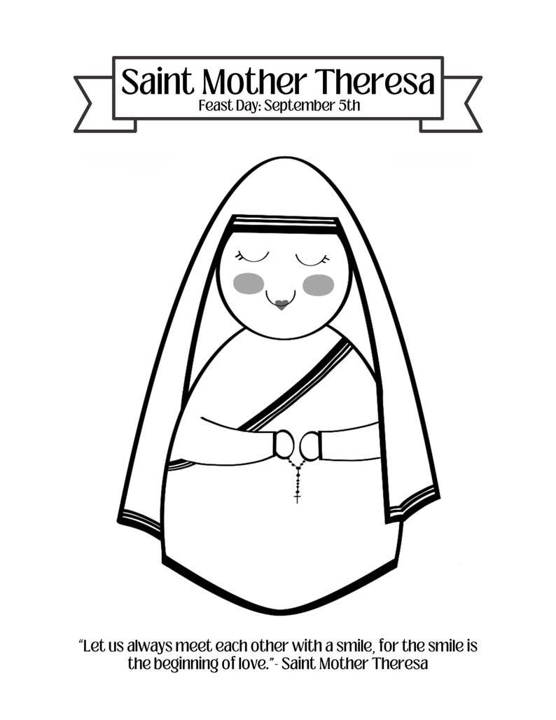 Mother Teresa Coloring Pages: Catholic Saints for Kids (digital ...