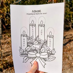 Advent Wreath Coloring Page: Religious Christmas Activity (digital ...