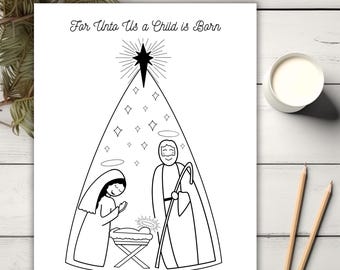 Nativity Scene Coloring Pages Holy Family Coloring Advent Coloring ...
