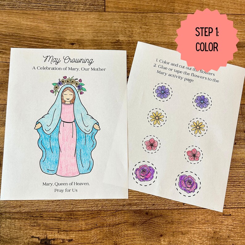 May Crowning Craft: Mary Coloring Page Activity (printable PDF) - Etsy