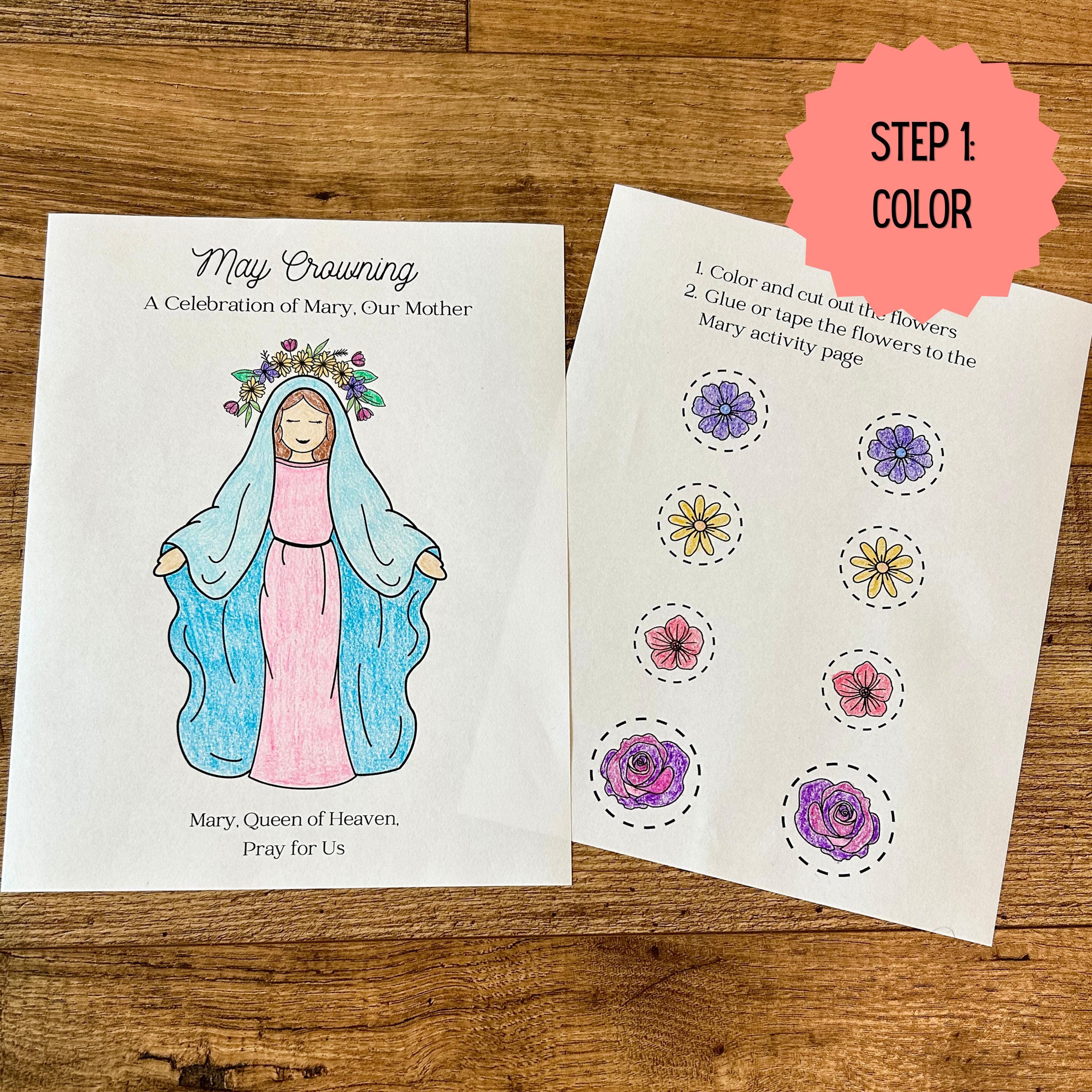 May Crowning Craft: Mary Coloring Page Activity (printable PDF) - Etsy