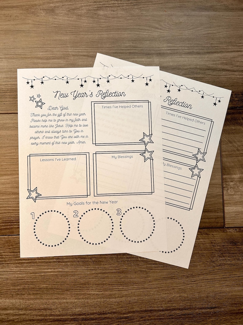 Christian New Year's Reflection Worksheet: Kids' Goals & Prayer (PDF ...