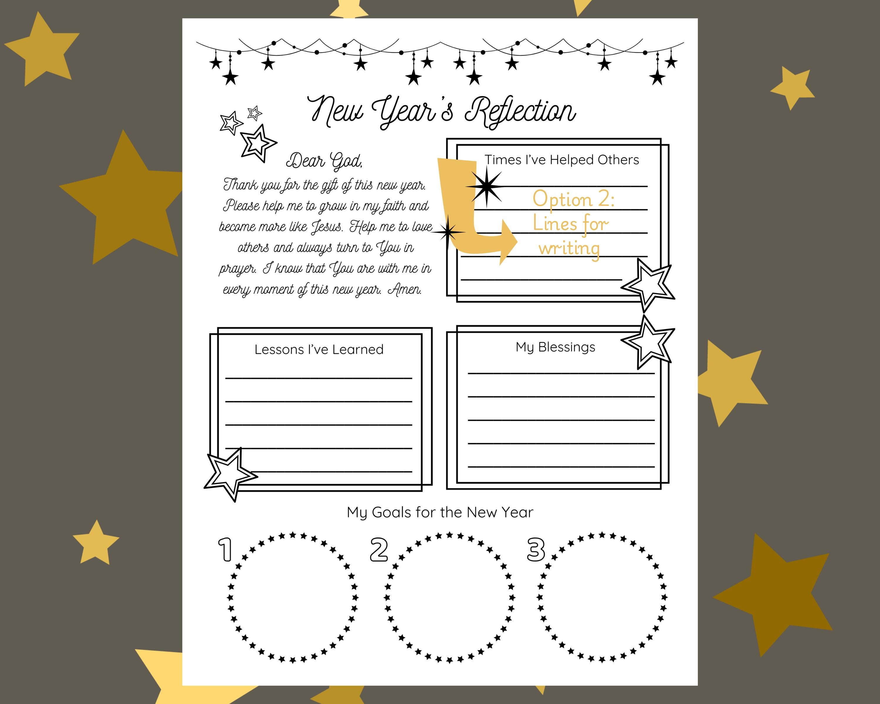 Christian New Year's Reflection Worksheet: Kids' Goals & Prayer (PDF ...