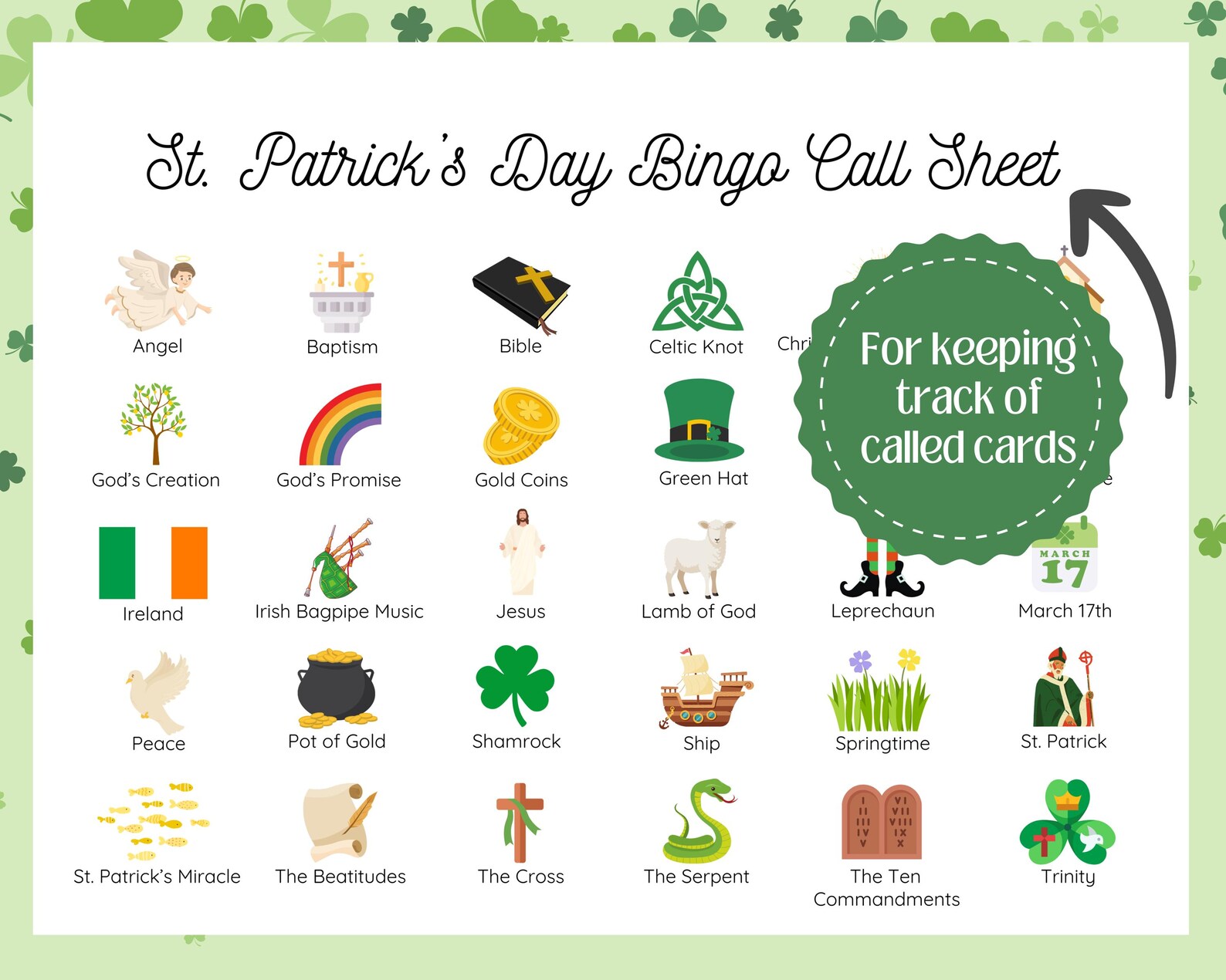 Religious St. Patrick's Day Bingo Game: Christian Activity (PDF) - Etsy