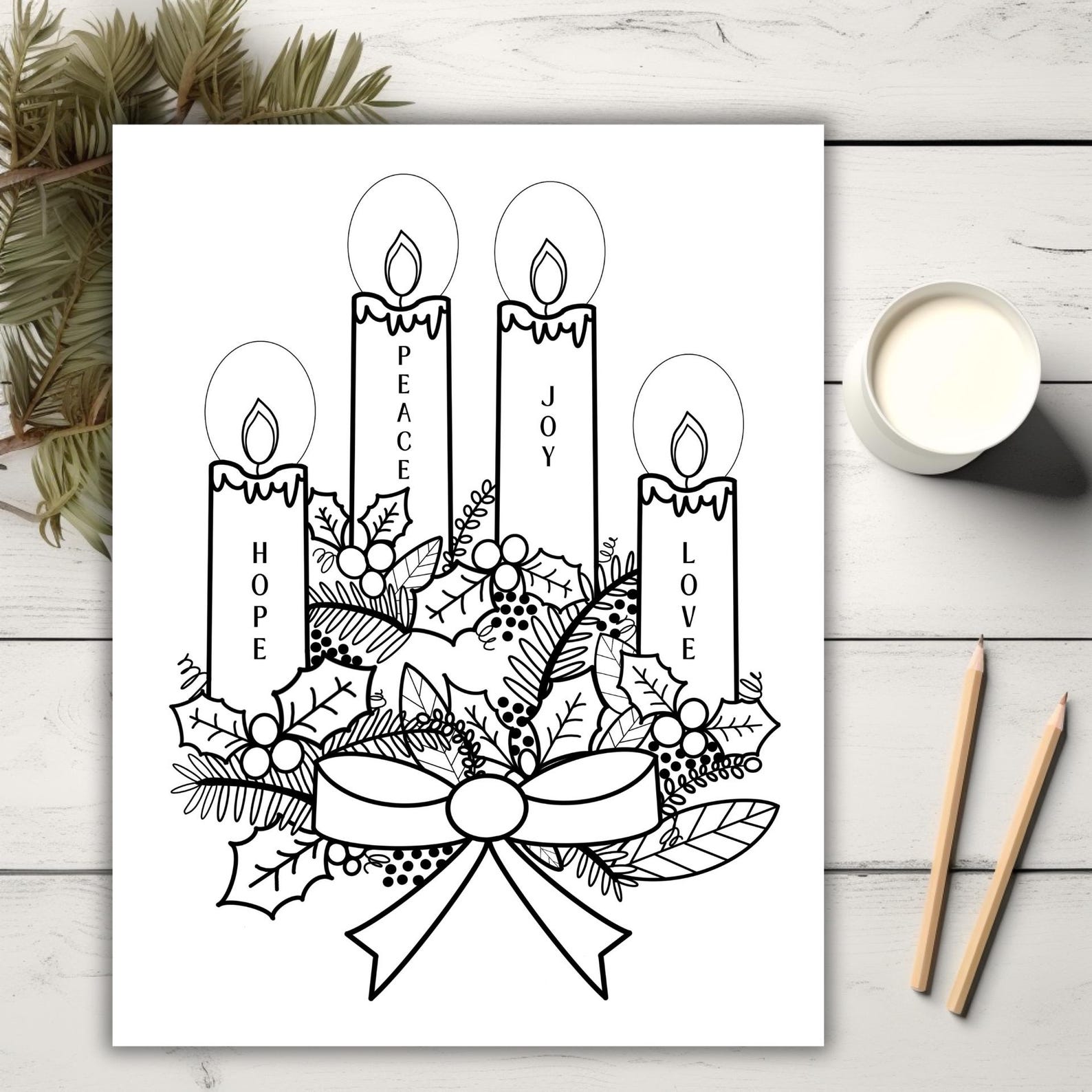 Advent Wreath Coloring Page: Religious Christmas Activity (digital ...