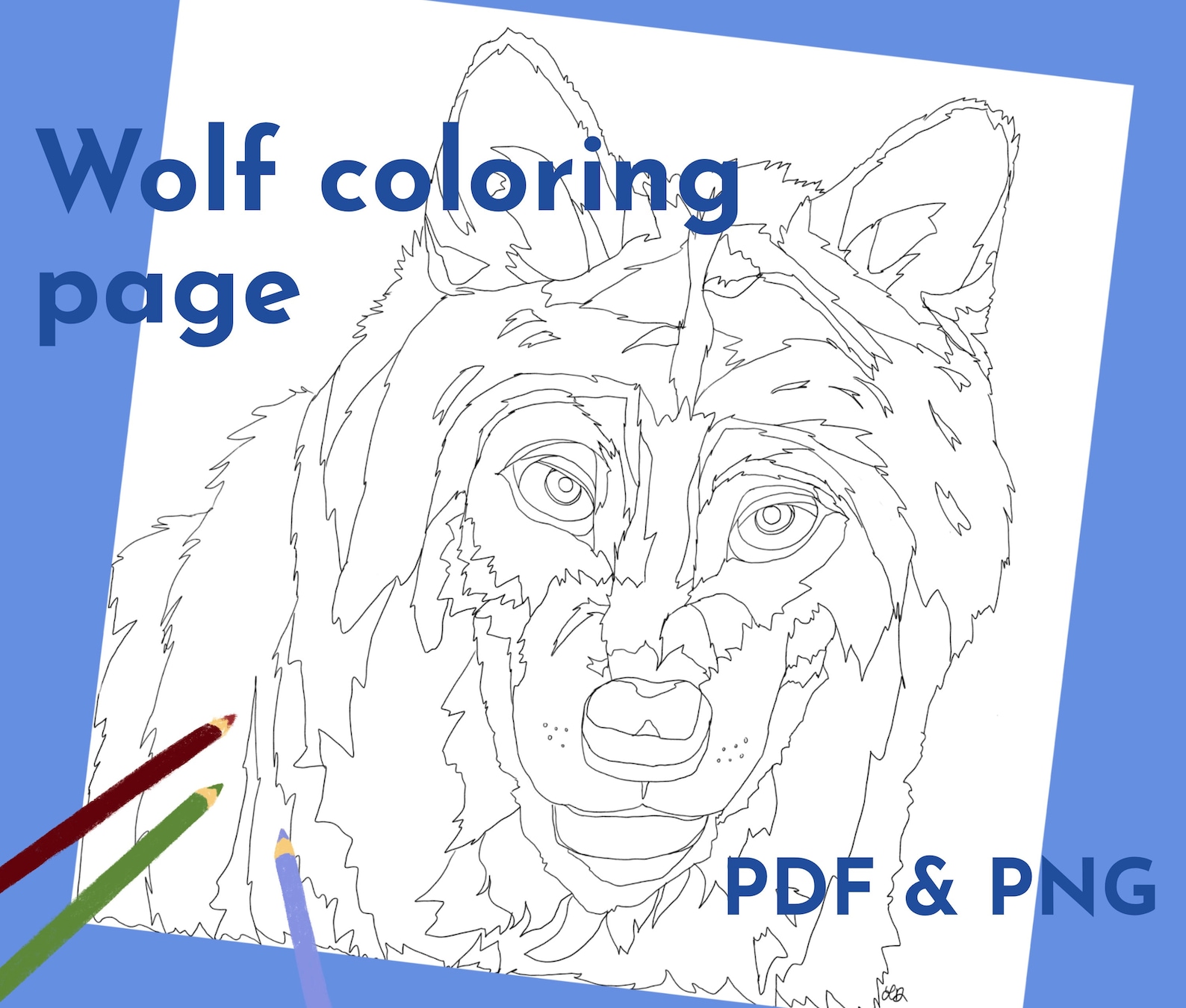 Wolf Coloring Page, Digital Download, Hand-drawn, Printable PDF and ...