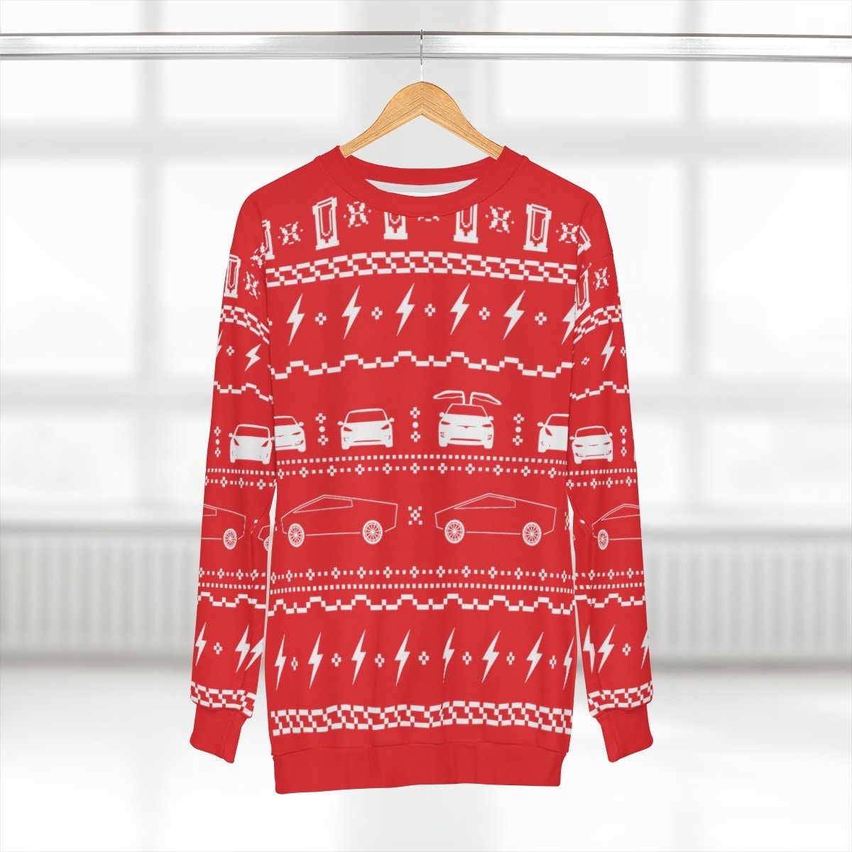 Tesla Model X-mas Sweatshirt in Red, Ugly Christmas Sweater, Tesla Gift ...