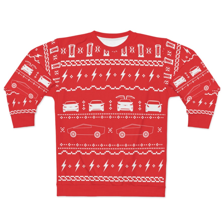 Tesla Model X-mas Sweatshirt in Red, Ugly Christmas Sweater, Tesla Gift ...