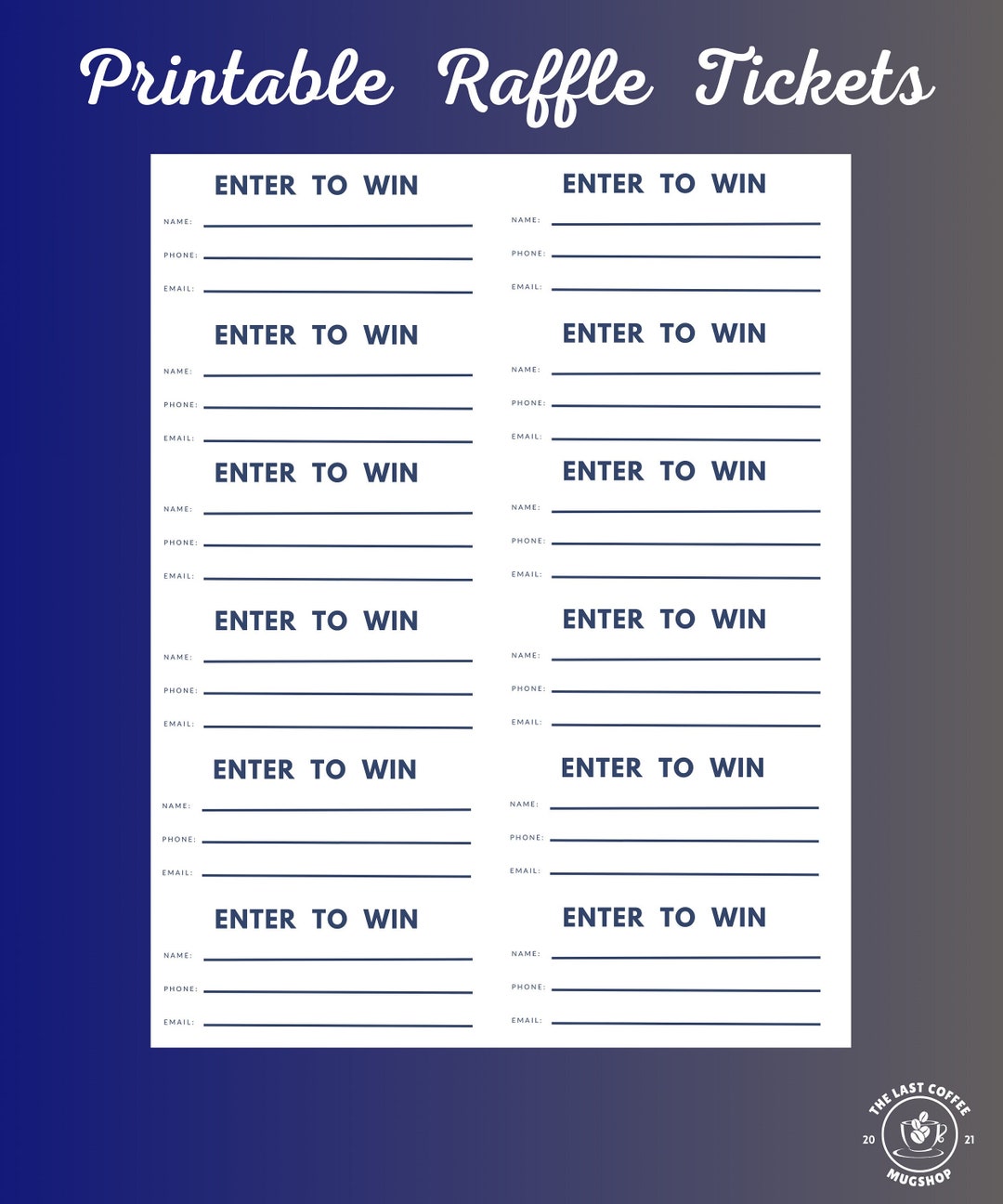 Printable Raffle Tickets, Enter to Win Printable Ticket, DIY Raffle ...