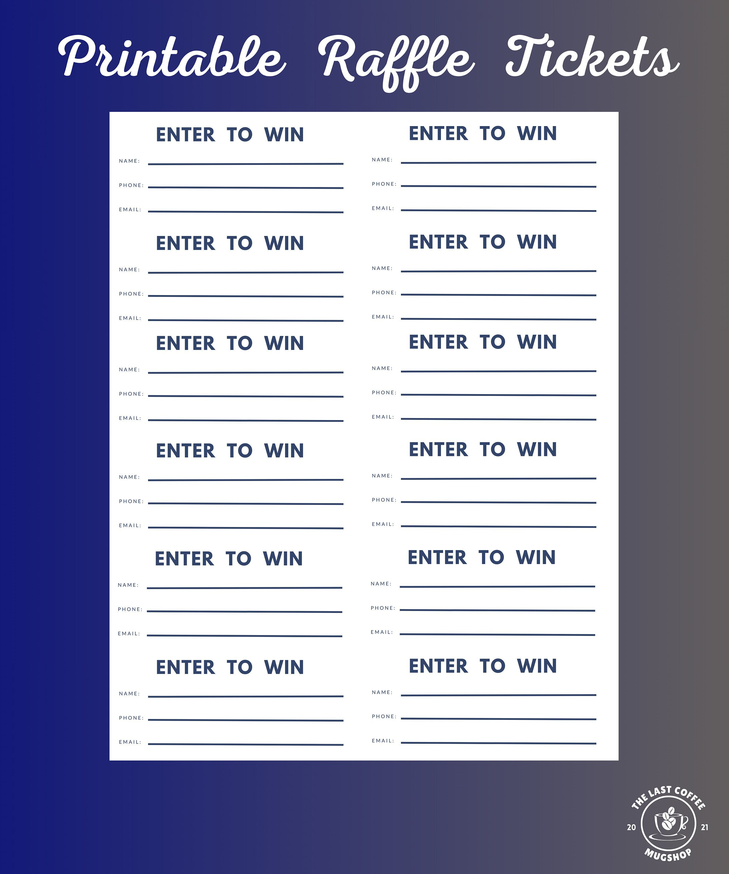 Printable Raffle Tickets, Enter to Win Printable Ticket, DIY Raffle ...