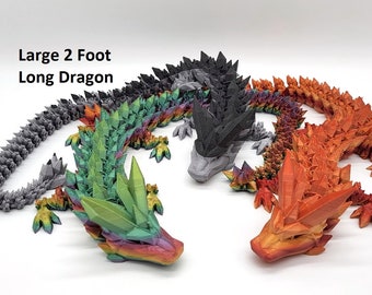 Giant 9 Foot Long Rainbow Crystal Dragon 3D Printed Articulated Sensory ...