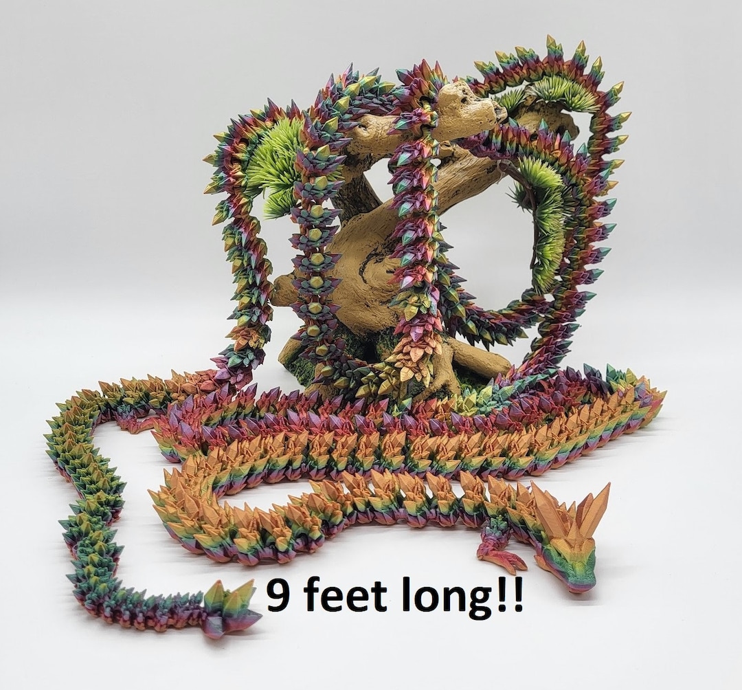 Giant 9 Foot Long Rainbow Crystal Dragon 3D Printed Articulated Sensory ...
