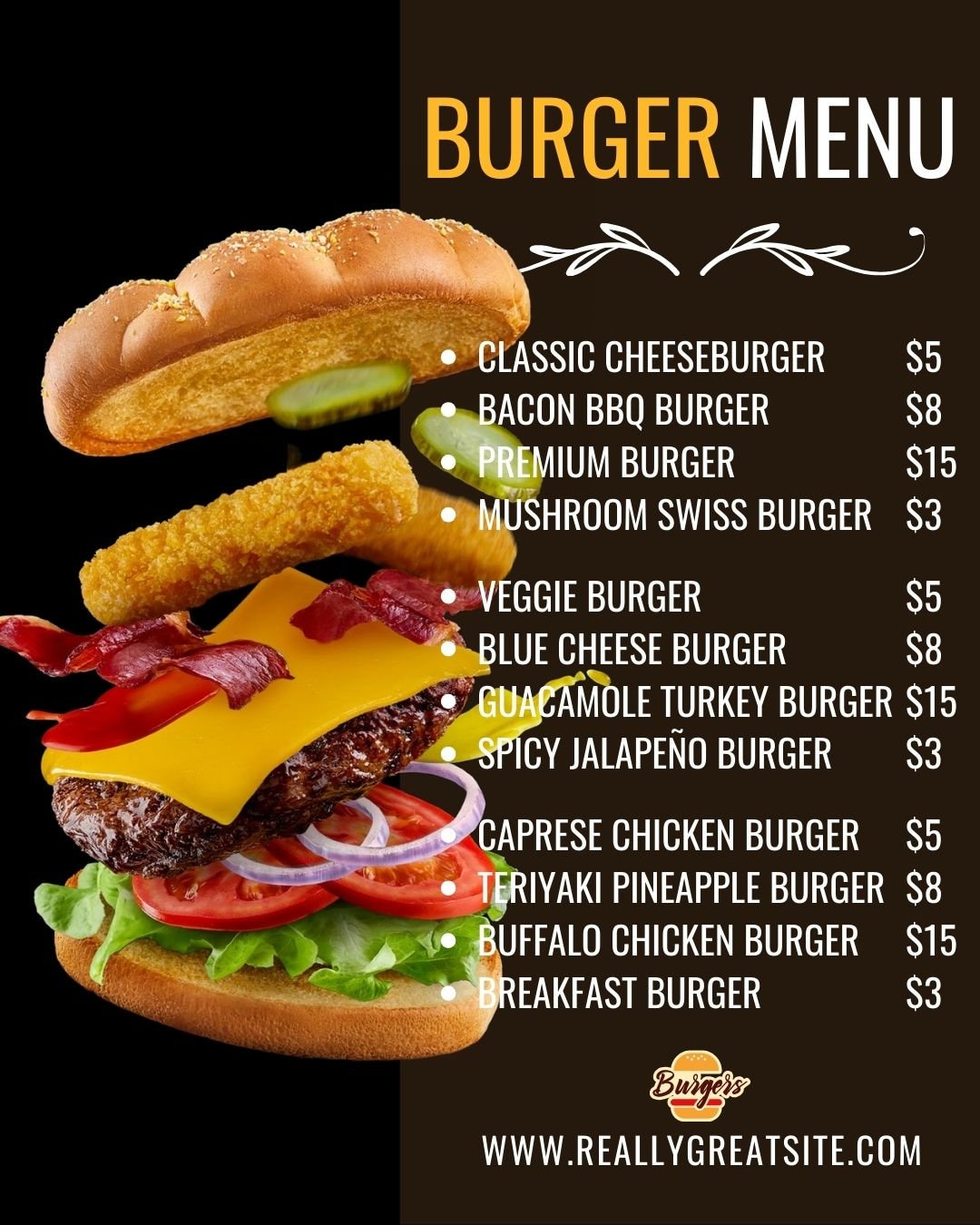 3 in 1 Burger Bar Menu Printable, Burger Menu Board, Burger Food Truck ...