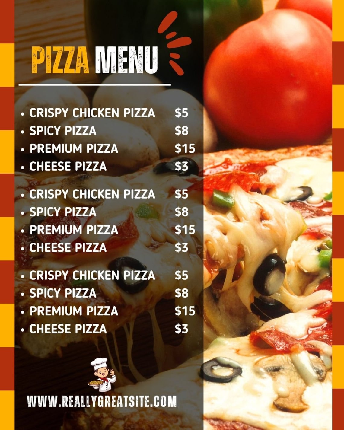 Pizza Menu Template Pizza Party Menu Pizza Birthday Party Editable Menu ...