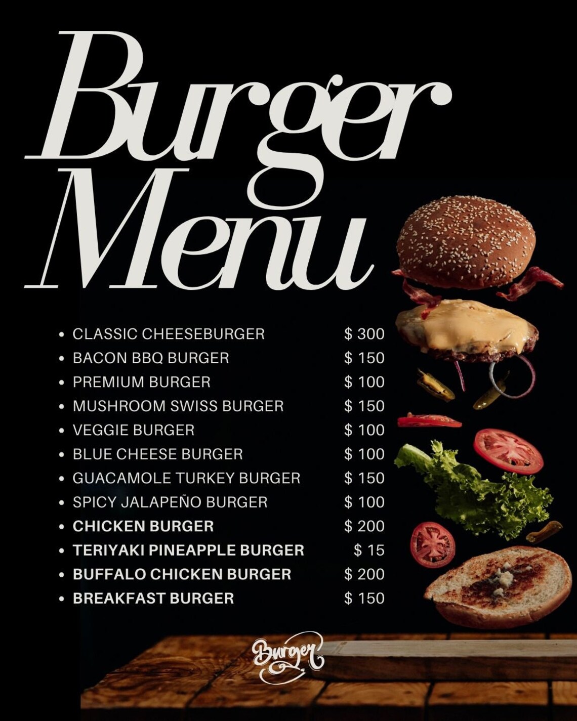 Burger Menu Template Bundle Burger Flyer Editable Menu Template Price ...